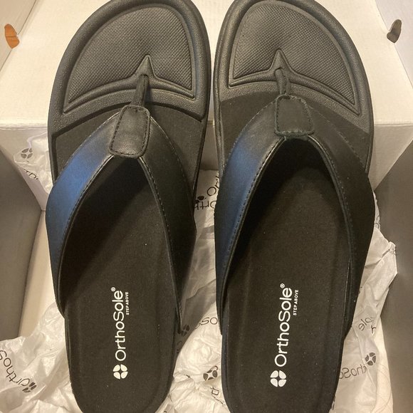 OrthoSole | Shoes | Mens Flip Flop Leather Black Ortho | Poshmark